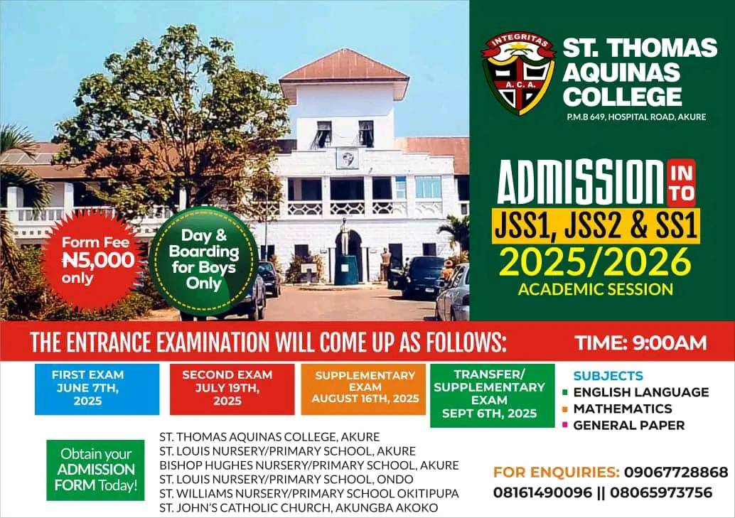 Admission for 2025/2026 session is on at St. Thomas Aquinas College ...